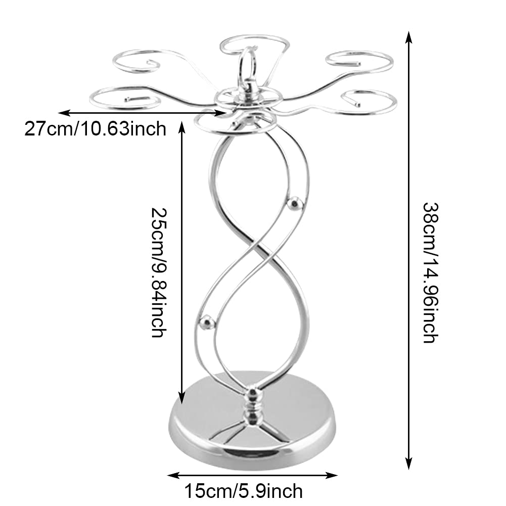 CALIDAKA Countertop Wine Glass Holder Stemware Rack Freestanding Tabletop Stemware Storage Rack with 6 Hooks(Silver)