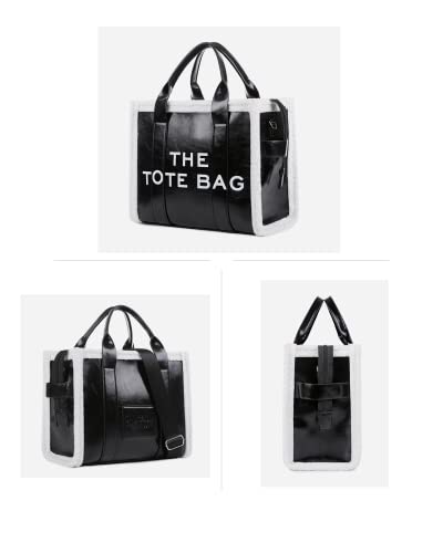 Tote Bag for Women, PU Leather Tote Bag with Lamb Wool, Shoulder Crossbody Bag for Work/Travel (Khaki)