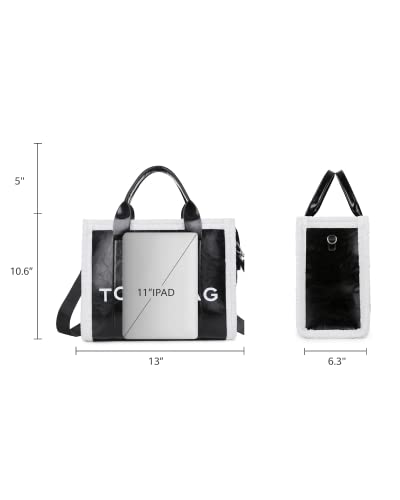 Tote Bag for Women, PU Leather Tote Bag with Lamb Wool, Shoulder Crossbody Bag for Work/Travel (Khaki)