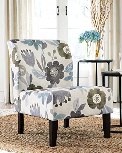 Signature Design by Ashley Triptis Floral Armless Accent Chair, White, Blue & Gray