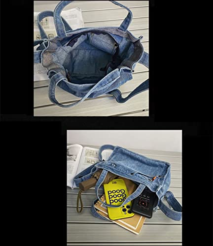 Denim Cowboy Bag Unisex Vintage Cowboy Hobo Handbag Shoulder Bag Travel School Office Bag B-Dark Blue