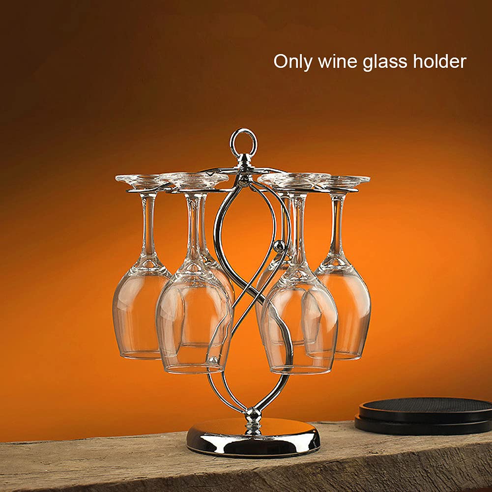 CALIDAKA Countertop Wine Glass Holder Stemware Rack Freestanding Tabletop Stemware Storage Rack with 6 Hooks(Silver)