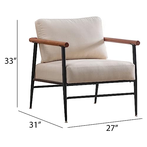 ANJHOME Mid Century Modern Accent Chairs Set of 2, Fabric Lounge Chair with Steel Frame, Comfy Simple Upholstered Armchair for Living Room
