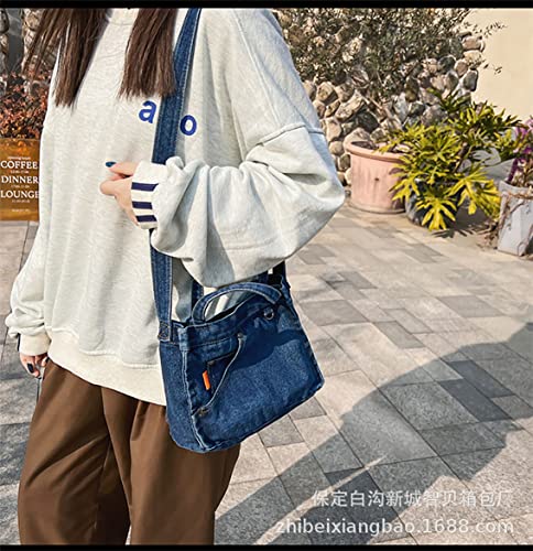 Denim Cowboy Bag Unisex Vintage Cowboy Hobo Handbag Shoulder Bag Travel School Office Bag B-Dark Blue