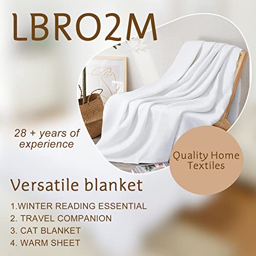 LBRO2M Waffle 100% Cotton Blanket Queen Size (90"x90",Warm Lightweight Breathable Bed Sofa Couch Throws,Super Soft Knit Weave Travel for All Season,White