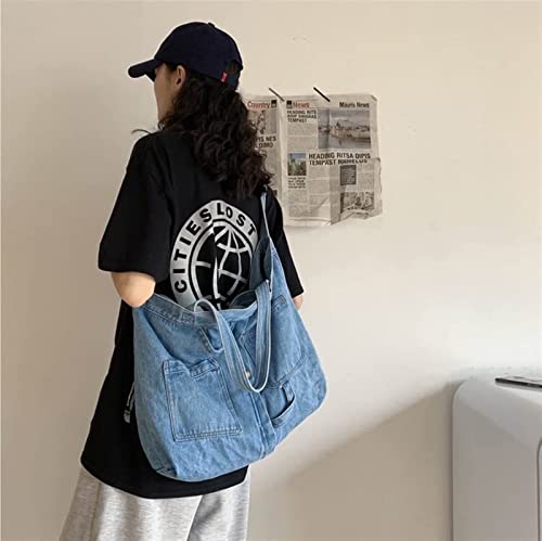 Aetygh Denim Messenger Bag Shoulder Bag, Casual Tote Travel Bag Multi Pockets Adjustable Shoulder Strap