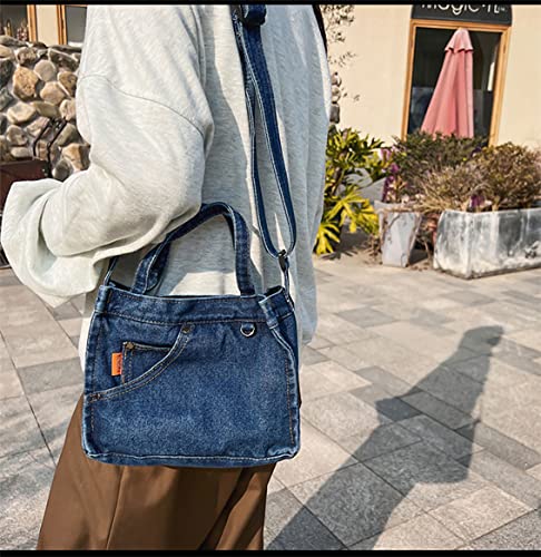 Denim Cowboy Bag Unisex Vintage Cowboy Hobo Handbag Shoulder Bag Travel School Office Bag B-Dark Blue