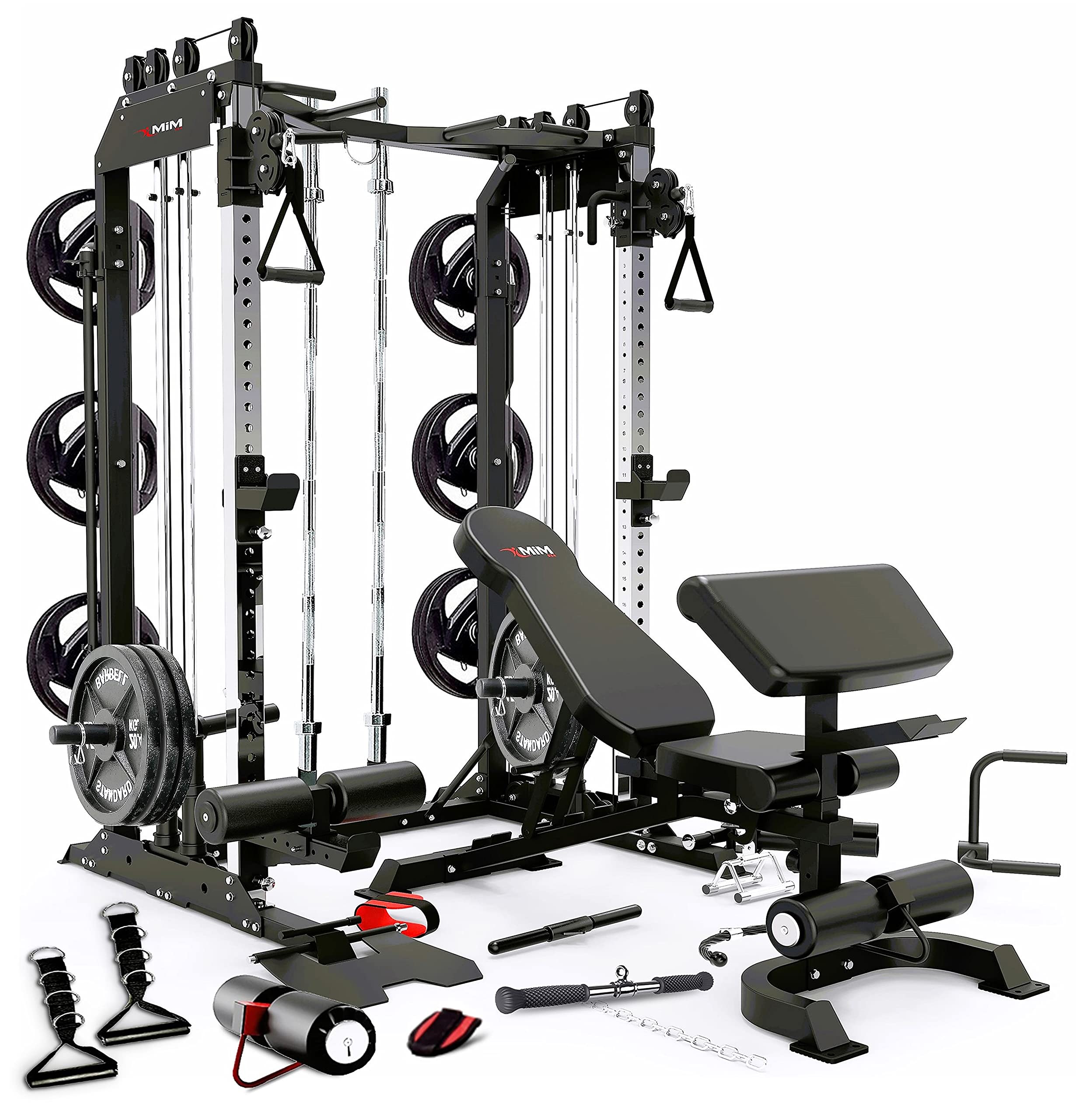 MiM USA Pro Master 1001, Smith Machine & Functional Trainer Home Gym, All-in-One Gym Machine, Adjustable Weight Bench, Preacher Curl & Complete Accessories