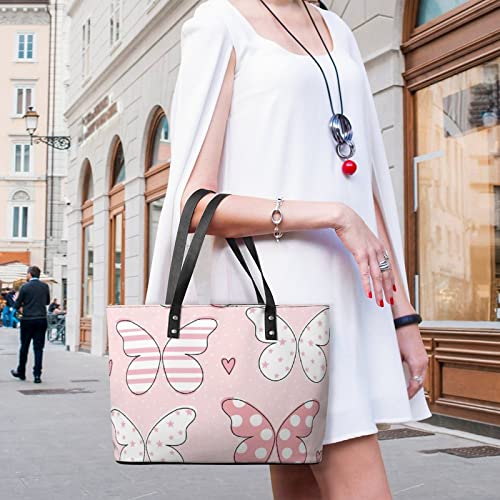 Womens Handbag Pink Butterfly Leather Tote Bag Top Handle Satchel Bags For Lady
