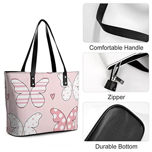 Womens Handbag Pink Butterfly Leather Tote Bag Top Handle Satchel Bags For Lady
