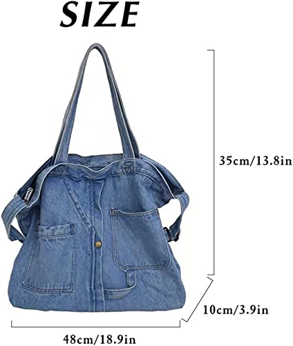 Aetygh Denim Messenger Bag Shoulder Bag, Casual Tote Travel Bag Multi Pockets Adjustable Shoulder Strap