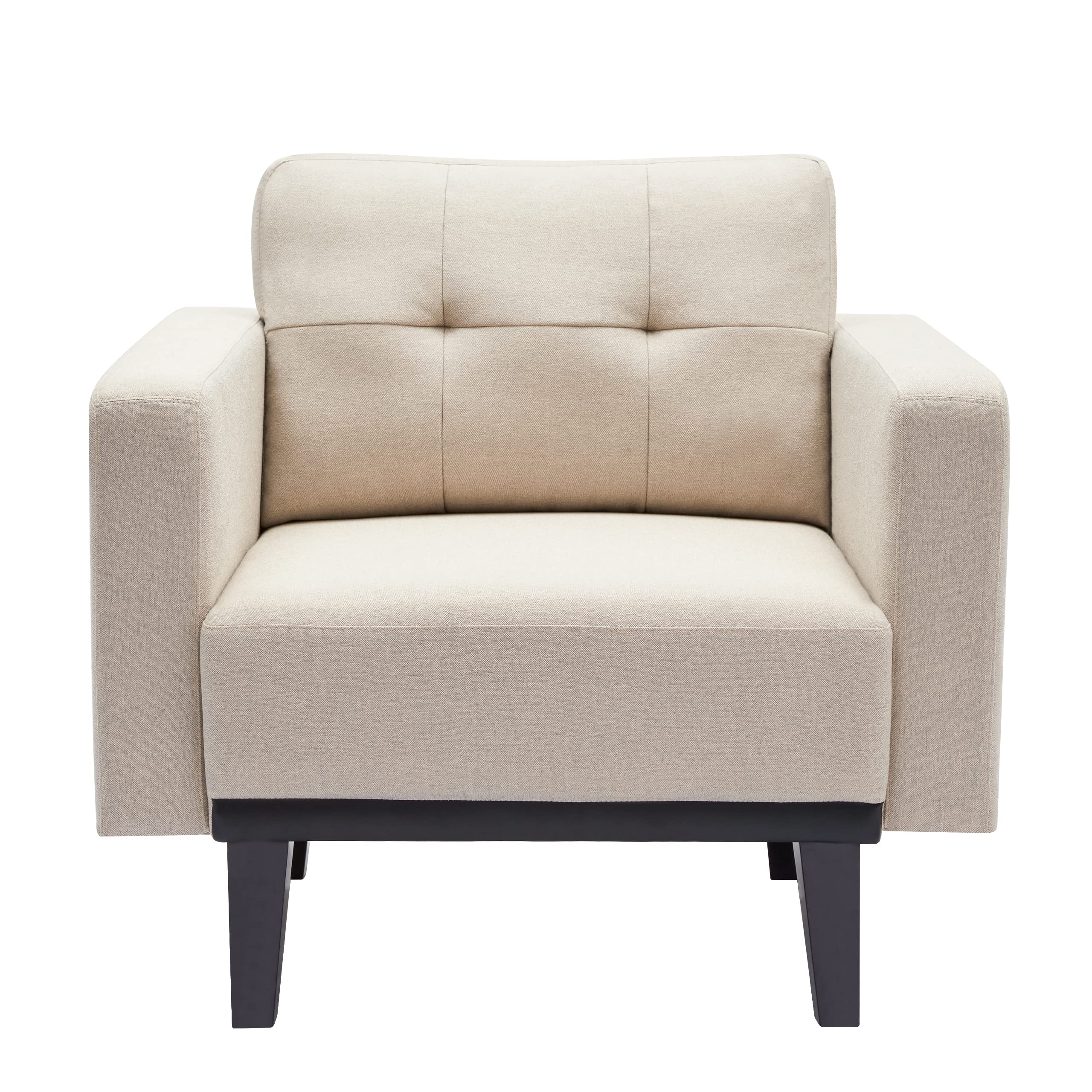 AYEASY Linen Mid-Century Modern Cream Accent Set of 2, Oversized Upholstered Single Sofa Chair Base and Wood Legs, Comfy Living Room Armchairs for Apartment Bedroom Office Study, Ivory/Beige