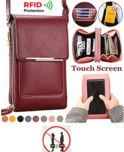 Small Crossbody Bags Purses,Anti-theft Leather Bag,Touch Screen Cell Phone Purse,Wallet Travel Purse,Shoulder Bag (Grey)