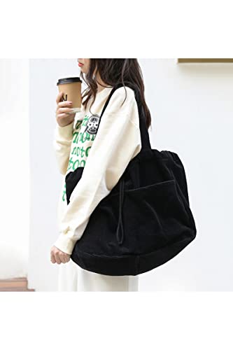 Ulisty Women Large Capacity Corduroy Drawstring Tote Bag Pockets Shoulder Bag Casual Handbag Hobo Bag Shopping Bag red