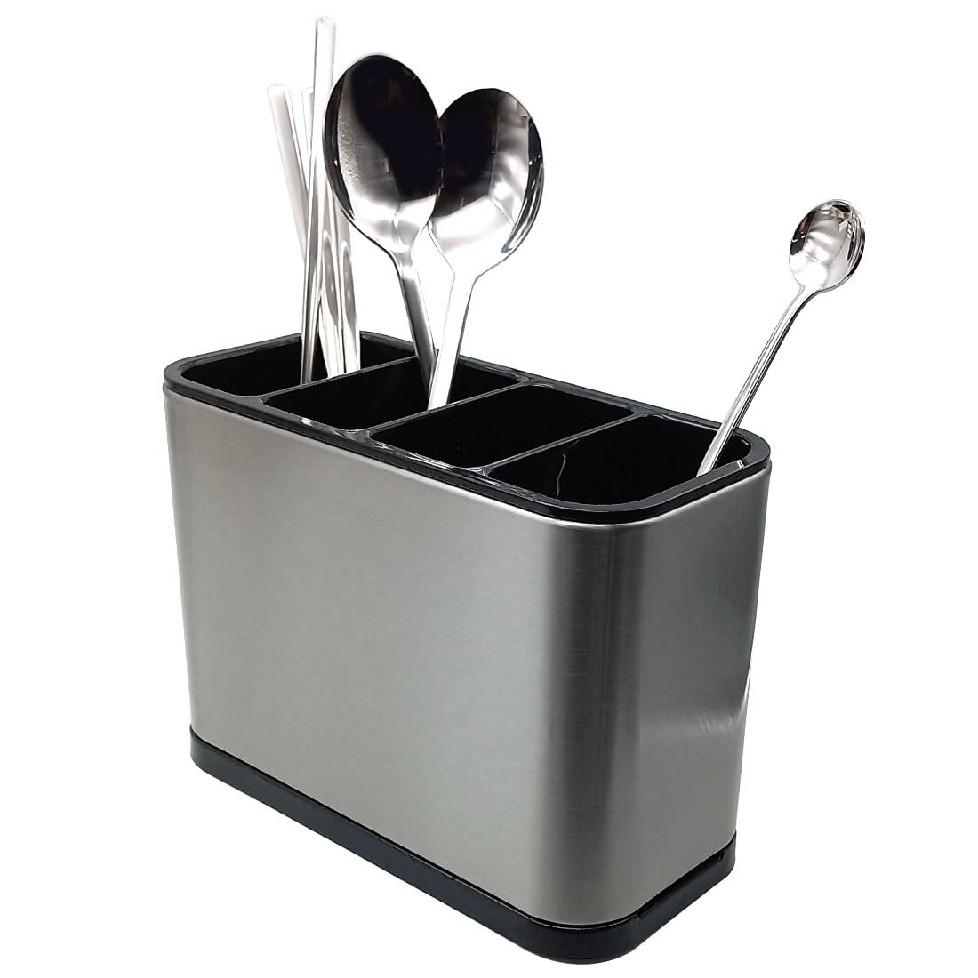 Stainless Steel Kitchen Utensil Holder for countertop, 4 Divider Drip Tray ABS Anti Slip Kitchen Counter, Utensil Caddy Storage, 7.08 x 5.03 x 3.34β inch