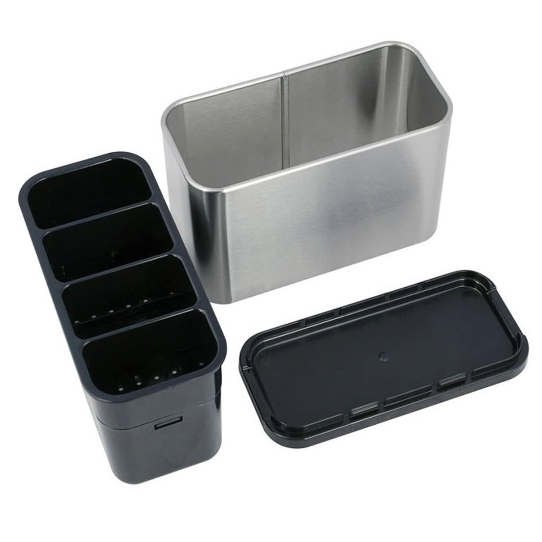 Stainless Steel Kitchen Utensil Holder for countertop, 4 Divider Drip Tray ABS Anti Slip Kitchen Counter, Utensil Caddy Storage, 7.08 x 5.03 x 3.34β inch