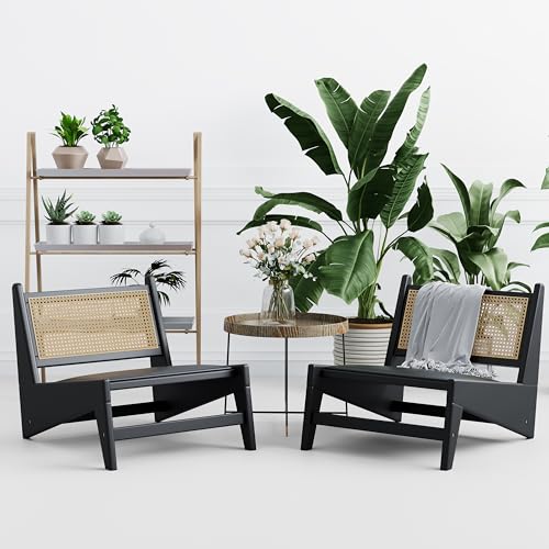 SHINEBOOM Accent Rattan Chairs Mid Century Mordern Boho Side Corner Comfy Chair for Living Room Bedroom Balcony Reading, Black