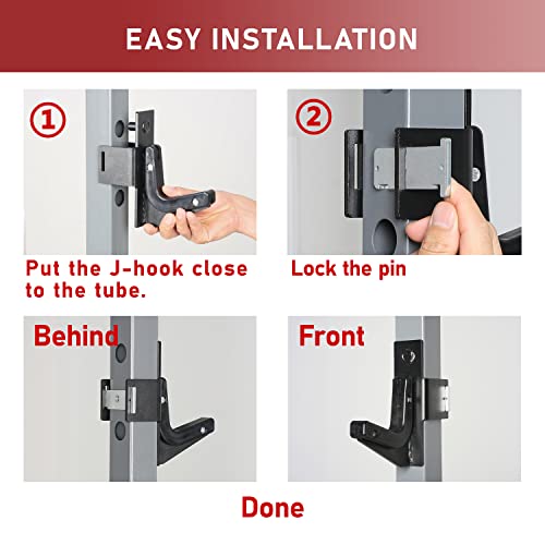 SYL Fitness J-Hooks for 3x3" Power Rack, Barbell Holder/Squat Rack Accessories J Cups