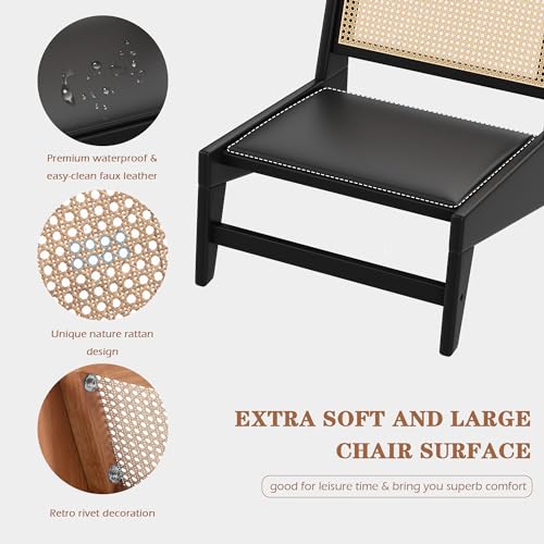 SHINEBOOM Accent Rattan Chairs Mid Century Mordern Boho Side Corner Comfy Chair for Living Room Bedroom Balcony Reading, Black