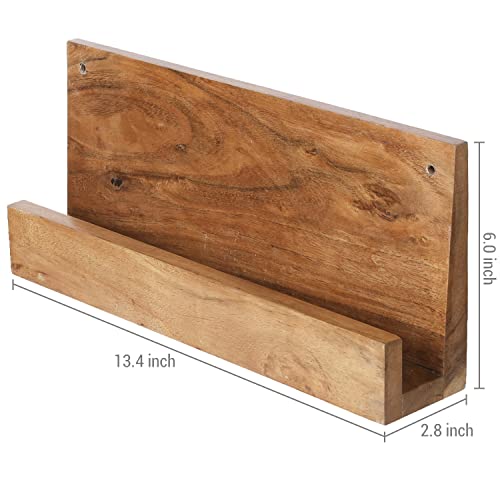 MyGift Wall Mounted Premium Natural Acacia Wood Vinyl Record Album Storage Racks, LP Record Holder Decorative Display Shelves, Set of 2 - Made in India