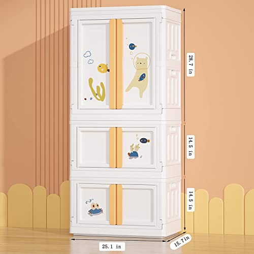 Storage Bins with Lids - Collapsible Storage Bins with Adjustable Shelf and Hanging Rod, Portable Closet Storage Cabinet with Wheels, Stackable Storage Bins for Bedroom Clothes Storage Organizer
