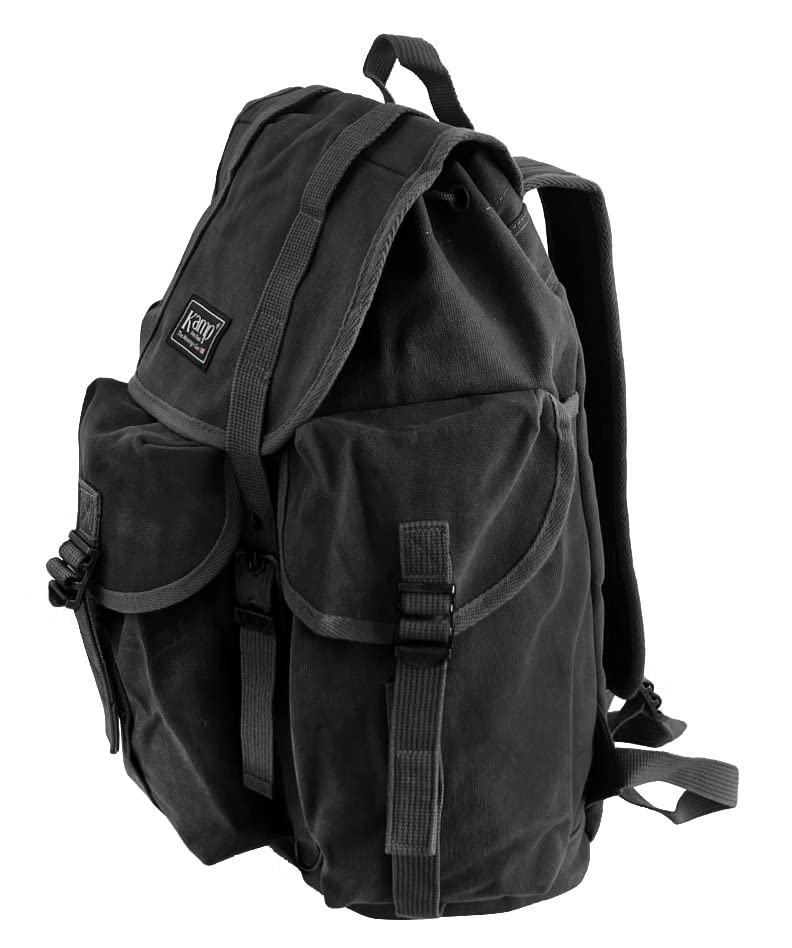 KAMP NEW YORK Campus II Canvas Backpack, Lightweight & Casual Daypack for Travel, Outdoors (Black)
