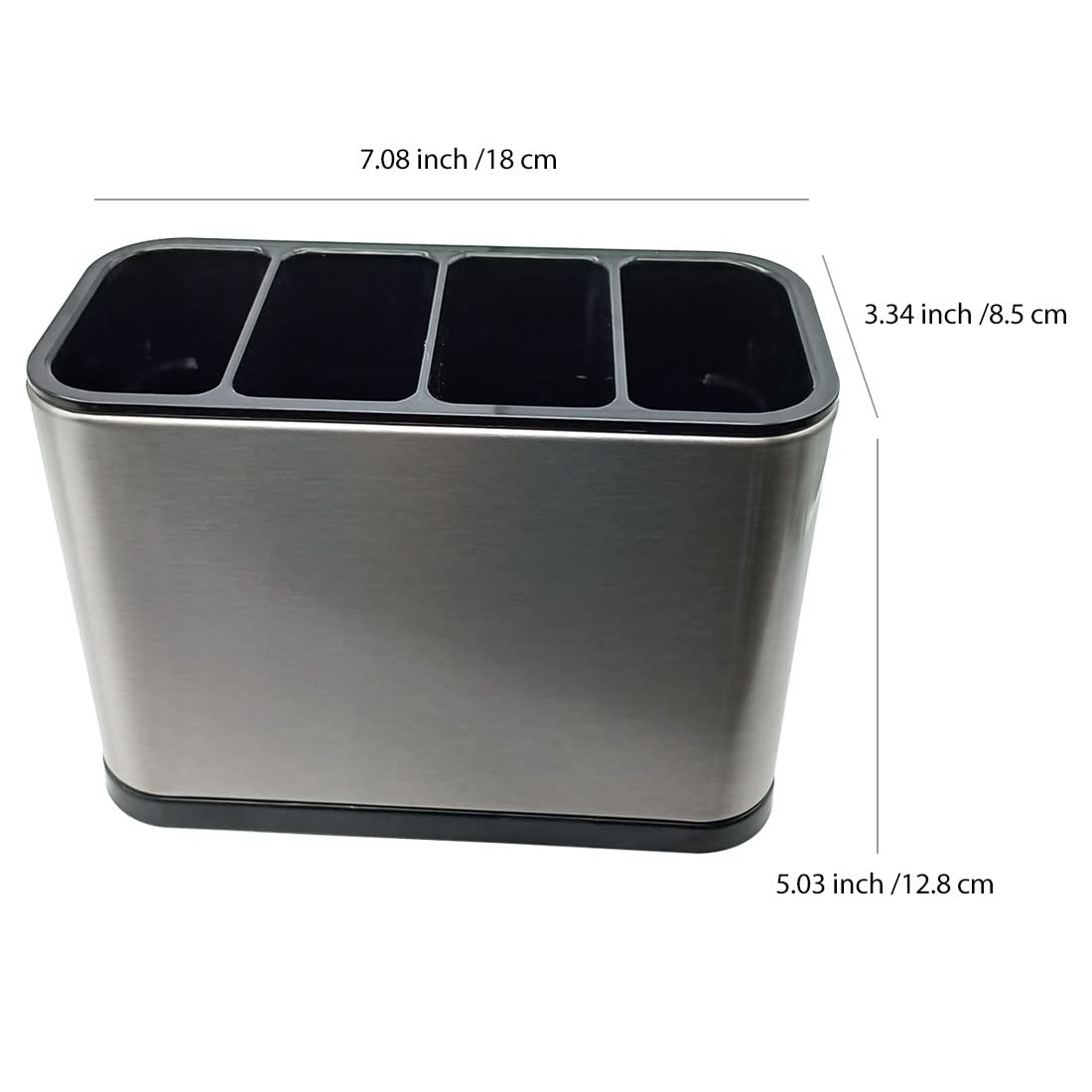 Stainless Steel Kitchen Utensil Holder for countertop, 4 Divider Drip Tray ABS Anti Slip Kitchen Counter, Utensil Caddy Storage, 7.08 x 5.03 x 3.34β inch