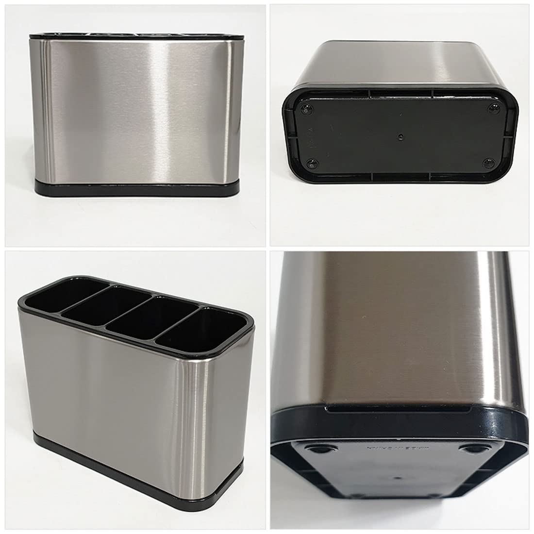 Stainless Steel Kitchen Utensil Holder for countertop, 4 Divider Drip Tray ABS Anti Slip Kitchen Counter, Utensil Caddy Storage, 7.08 x 5.03 x 3.34β inch