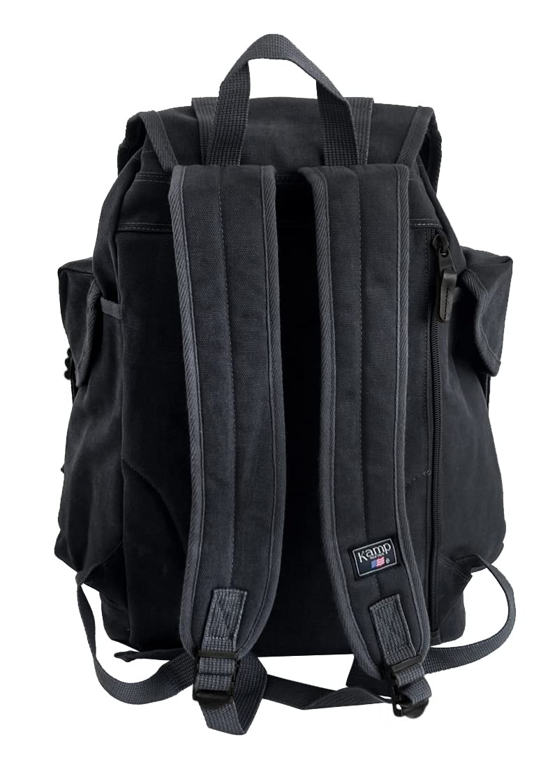 KAMP NEW YORK Campus II Canvas Backpack, Lightweight & Casual Daypack for Travel, Outdoors (Black)