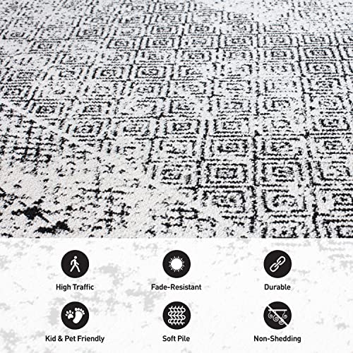 Rugshop Bohemian Distressed Border Stain Resistant High Traffic Living Room Kitchen Bedroom Dining Home Office Area Rug 5'x7' Black