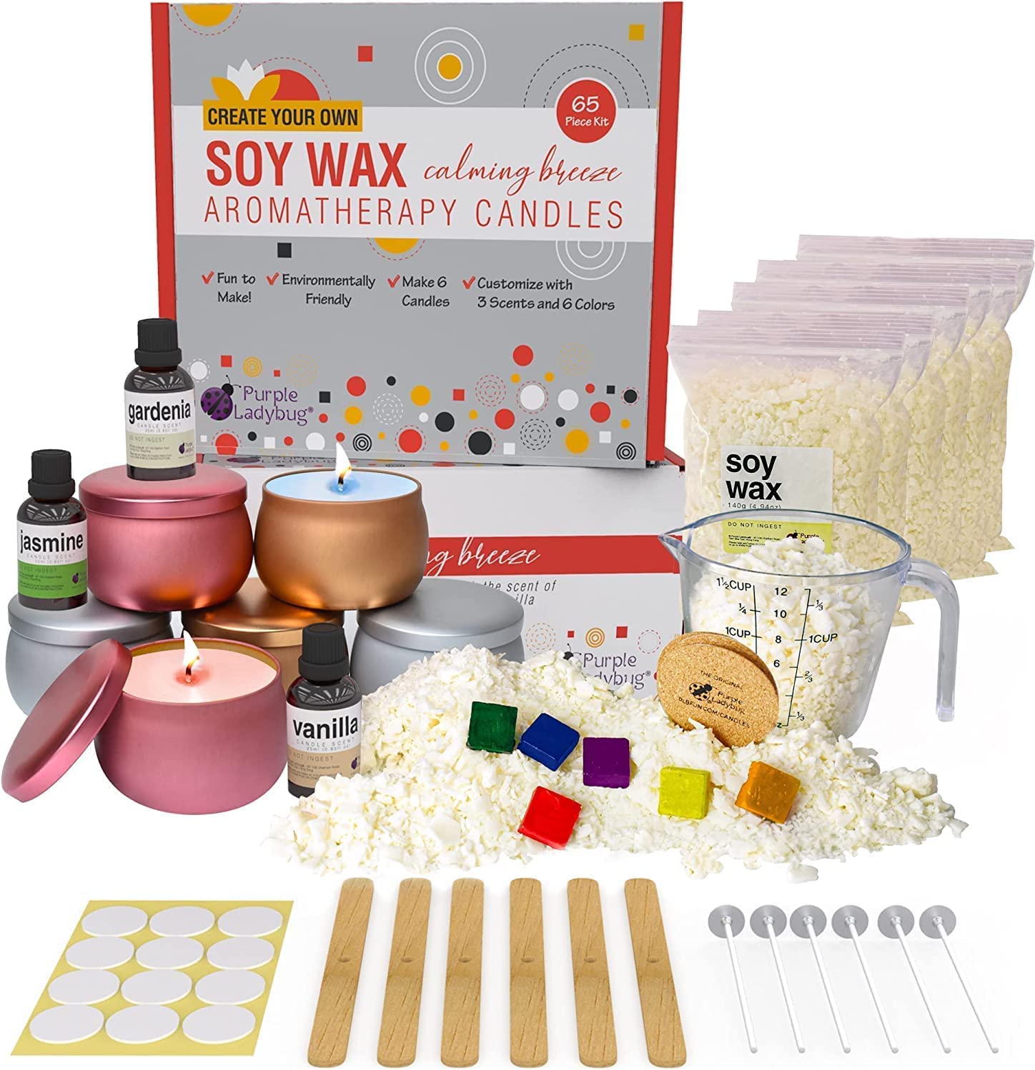 PURPLE LADYBUG Easy & Complete Candle Making Kit with Essential Oils - DIY Arts and Crafts for Adults Women - Full Candle Making Kits for Beginners & Teens - Make Your Own Scented Candles Gifts