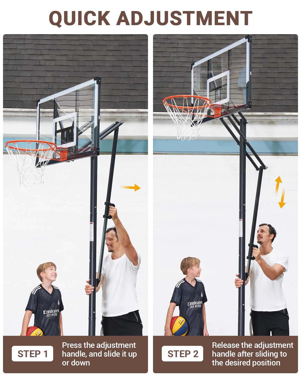 WIN.MAX Portable Basketball Hoop Quickly Height Adjusted 4.9-10ft Outdoor/Indoor Basketball Goal System with 44 inch Backboard and Wheels for Adults