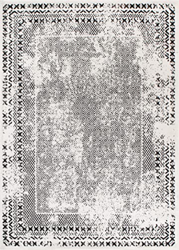 Rugshop Bohemian Distressed Border Stain Resistant High Traffic Living Room Kitchen Bedroom Dining Home Office Area Rug 5'x7' Black