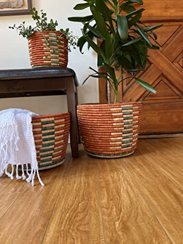 Artizenway Handmade Boho Plant Basket - Woven Planter Baskets - Plant Pot Cover Baskets for Plants - Date Palm Leaves Decorative Pattern Baskets - Storage Organizer (set of 3, Horizontal)