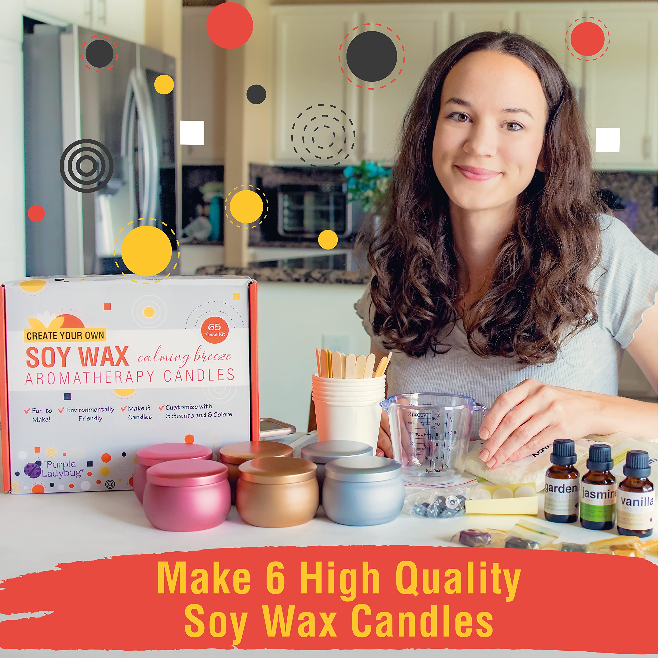 PURPLE LADYBUG Easy & Complete Candle Making Kit with Essential Oils - DIY Arts and Crafts for Adults Women - Full Candle Making Kits for Beginners & Teens - Make Your Own Scented Candles Gifts