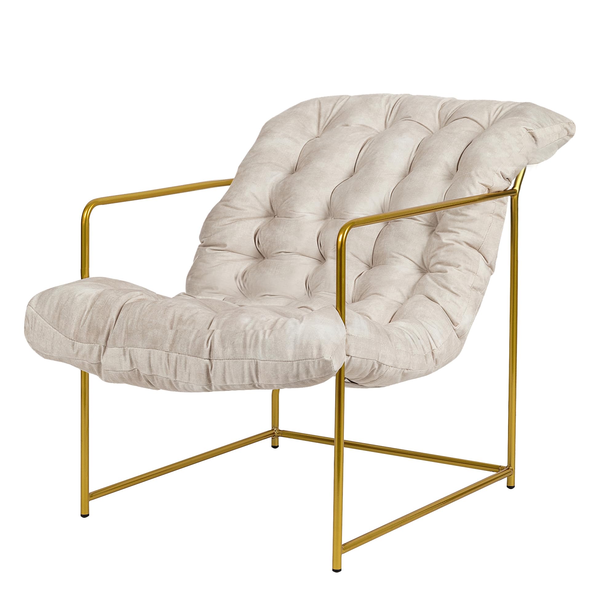 GIA Mid Century Modern Sling Accent Chair for Living Room, Bedroom, and Office, Set of 1, Upholstered in Beige Velvet Fabric with Gold Metal Base