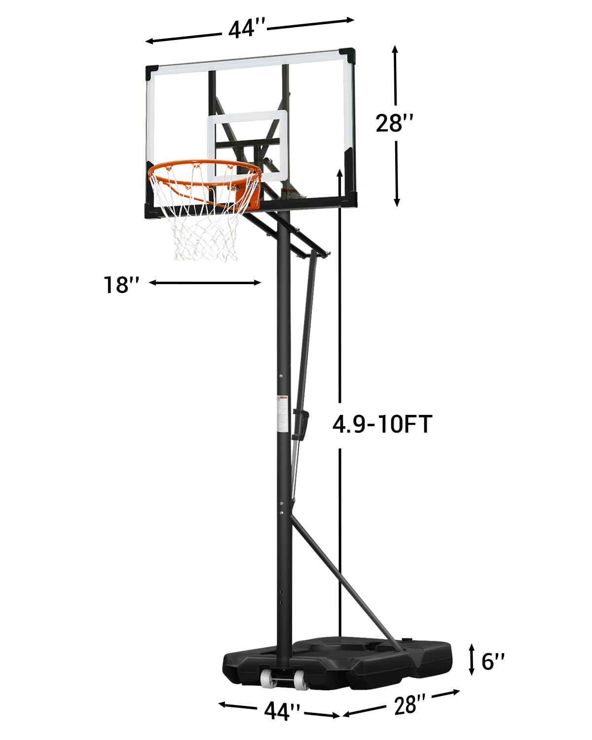 WIN.MAX Portable Basketball Hoop Quickly Height Adjusted 4.9-10ft Outdoor/Indoor Basketball Goal System with 44 inch Backboard and Wheels for Adults