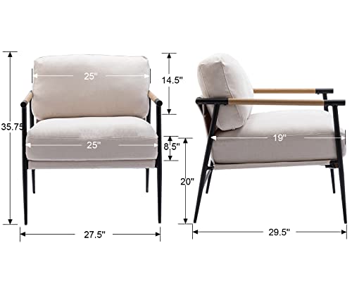 DUOMAY Mid-Century Modern Accent Chair - Soft Linen Upholstered Lounge Reading Chair for Bedroom - Comfy Lightweight Livinig Room Chairs - Beige