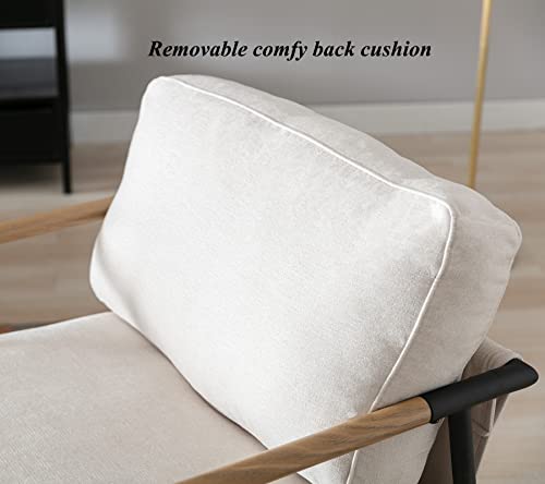 DUOMAY Mid-Century Modern Accent Chair - Soft Linen Upholstered Lounge Reading Chair for Bedroom - Comfy Lightweight Livinig Room Chairs - Beige