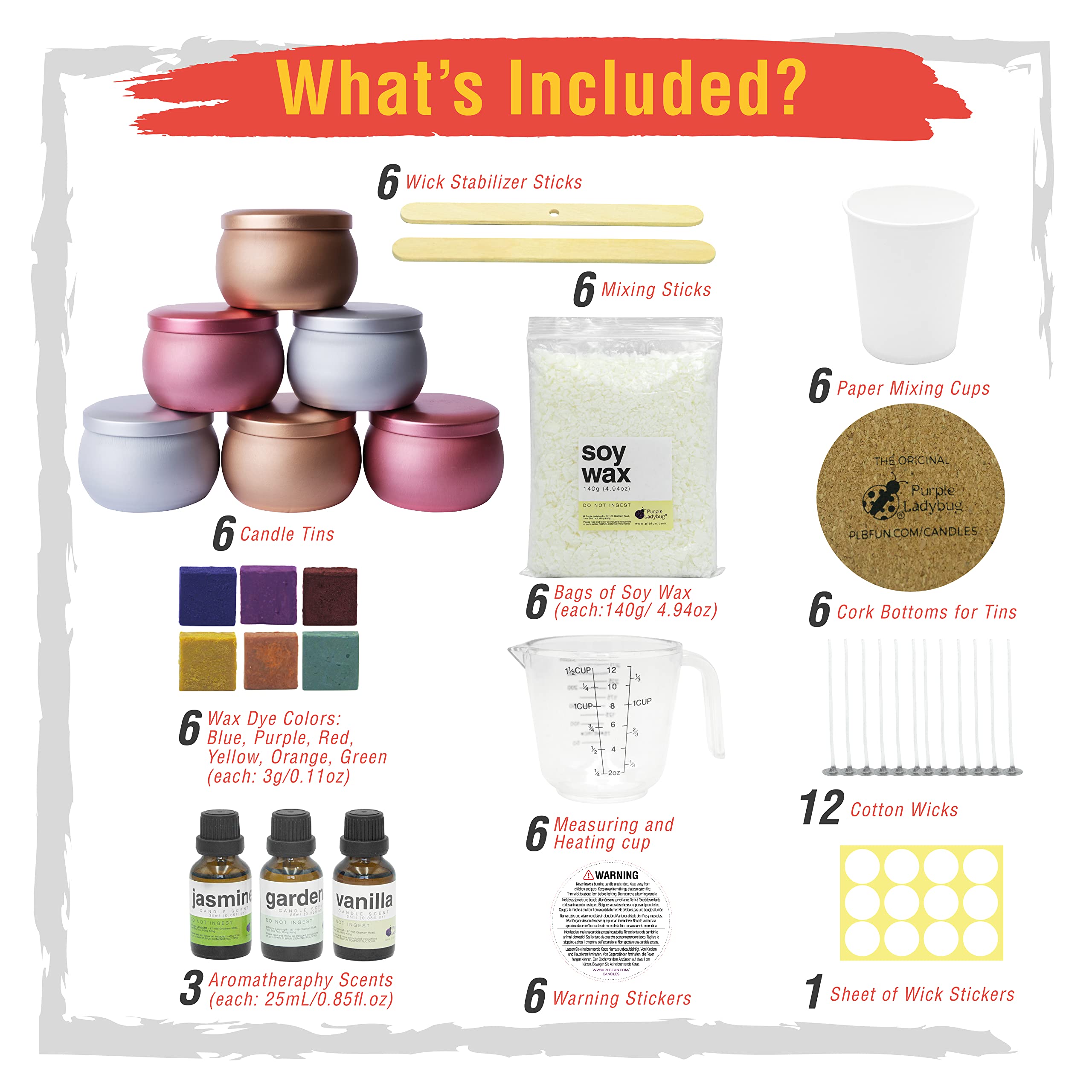 PURPLE LADYBUG Easy & Complete Candle Making Kit with Essential Oils - DIY Arts and Crafts for Adults Women - Full Candle Making Kits for Beginners & Teens - Make Your Own Scented Candles Gifts