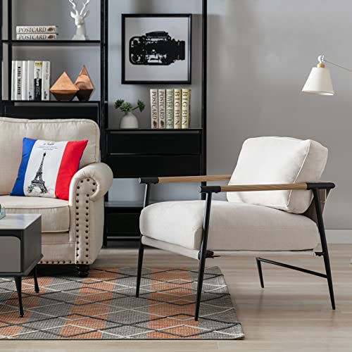 DUOMAY Mid-Century Modern Accent Chair - Soft Linen Upholstered Lounge Reading Chair for Bedroom - Comfy Lightweight Livinig Room Chairs - Beige