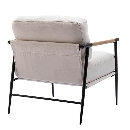 DUOMAY Mid-Century Modern Accent Chair - Soft Linen Upholstered Lounge Reading Chair for Bedroom - Comfy Lightweight Livinig Room Chairs - Beige