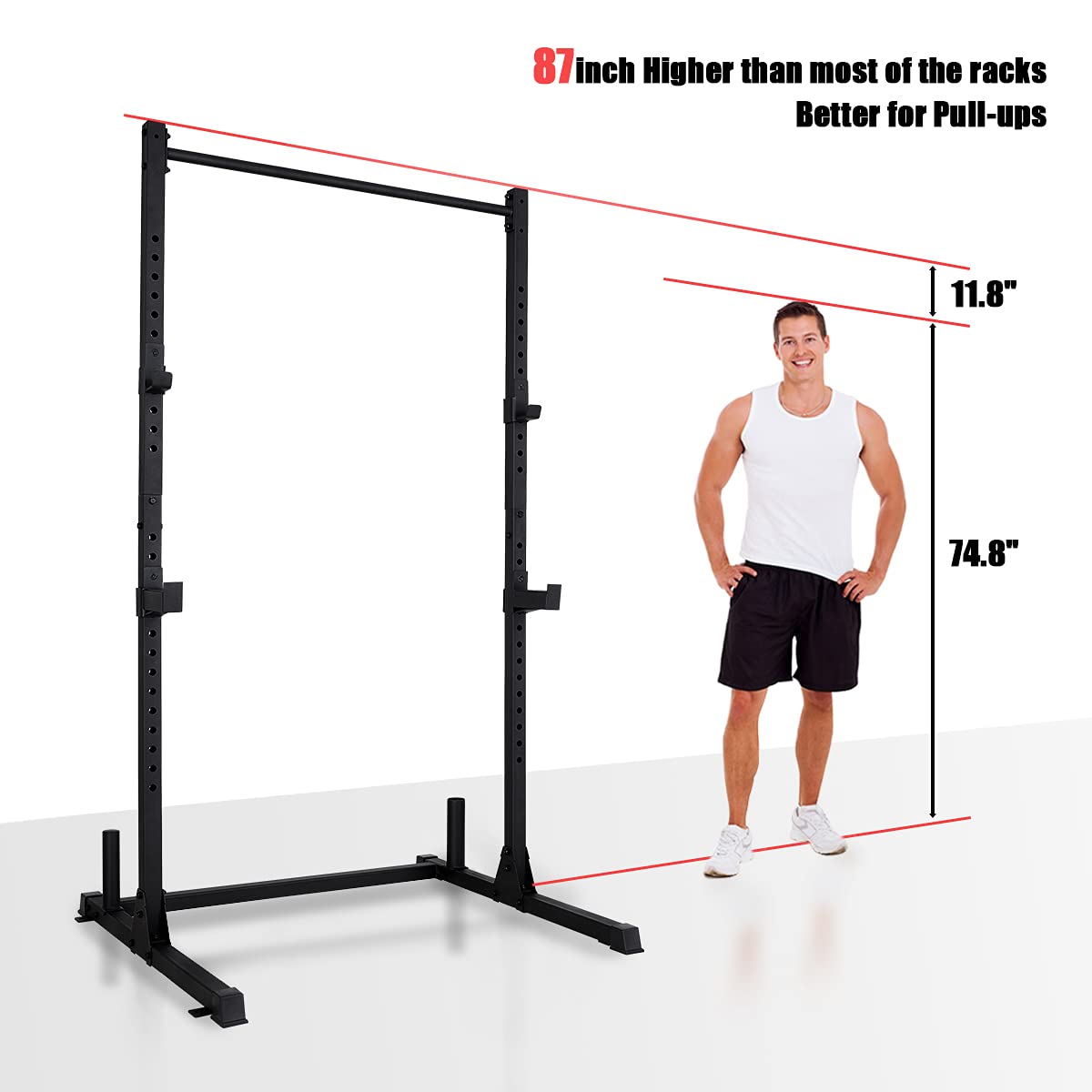 papababe Power Rack Power Cage Workout Station Home Gym for Weightlifting Bodybuilding and Strength Training (800LB Capacity +2 Extra J-Hooks)