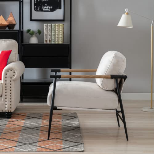 DUOMAY Mid-Century Modern Accent Chair - Soft Linen Upholstered Lounge Reading Chair for Bedroom - Comfy Lightweight Livinig Room Chairs - Beige