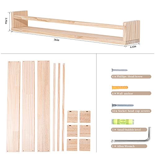 Esonal Floating Nursery Book Shelves Natural Wood 36 Inch Wall Mounted Floating Shelf for Room Cosmetic Storage Shelves Bathroom Storage Shelves Display Shelf Set of 2