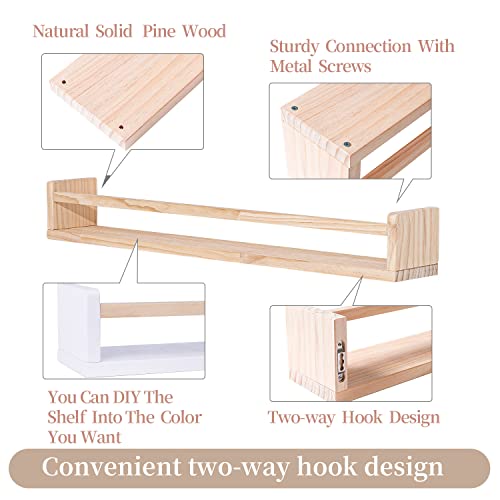 Esonal Floating Nursery Book Shelves Natural Wood 36 Inch Wall Mounted Floating Shelf for Room Cosmetic Storage Shelves Bathroom Storage Shelves Display Shelf Set of 2