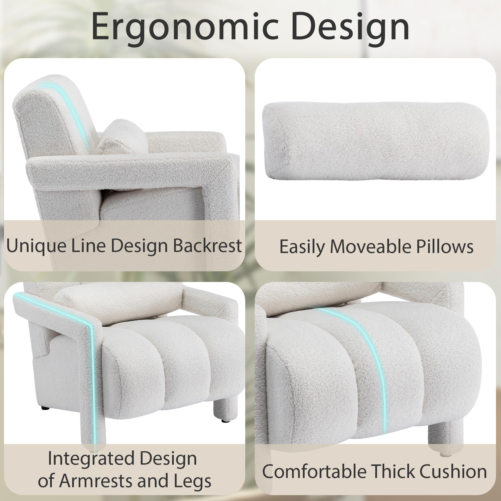 LOULENS Lambswool Accent Chair, Modern Upholstered Sherpa Accent Chair, Comfy Teddy Single Armchair with Pillow for Living Room, Bedroom (Beige, Backrest Under The Cushion)