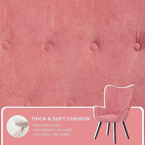 Fangflower Rose Velvet Accent Chair, Modern Button-Tufted Wingback Vanity Seat with Arms, Upholstered High-Back, Sturdy Wooden Legs for Bedroom, Lounge, Living Room