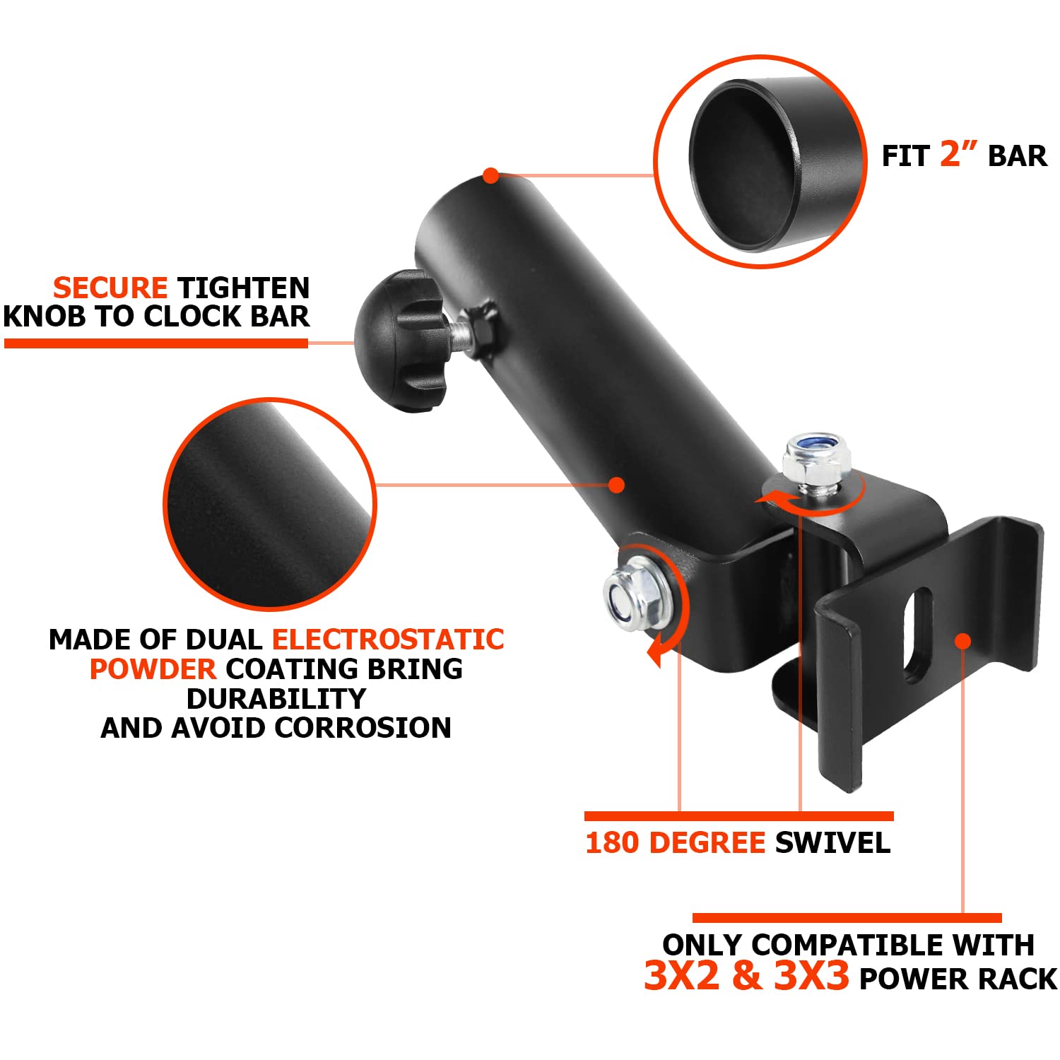 A2ZCARE Power Rack Mounted Landmine Attachment, T Bar Row Landmine Base, Fit 2-inch Olympic Row Bar, Compatible with 3x2 & 3x3 inch Power Cage