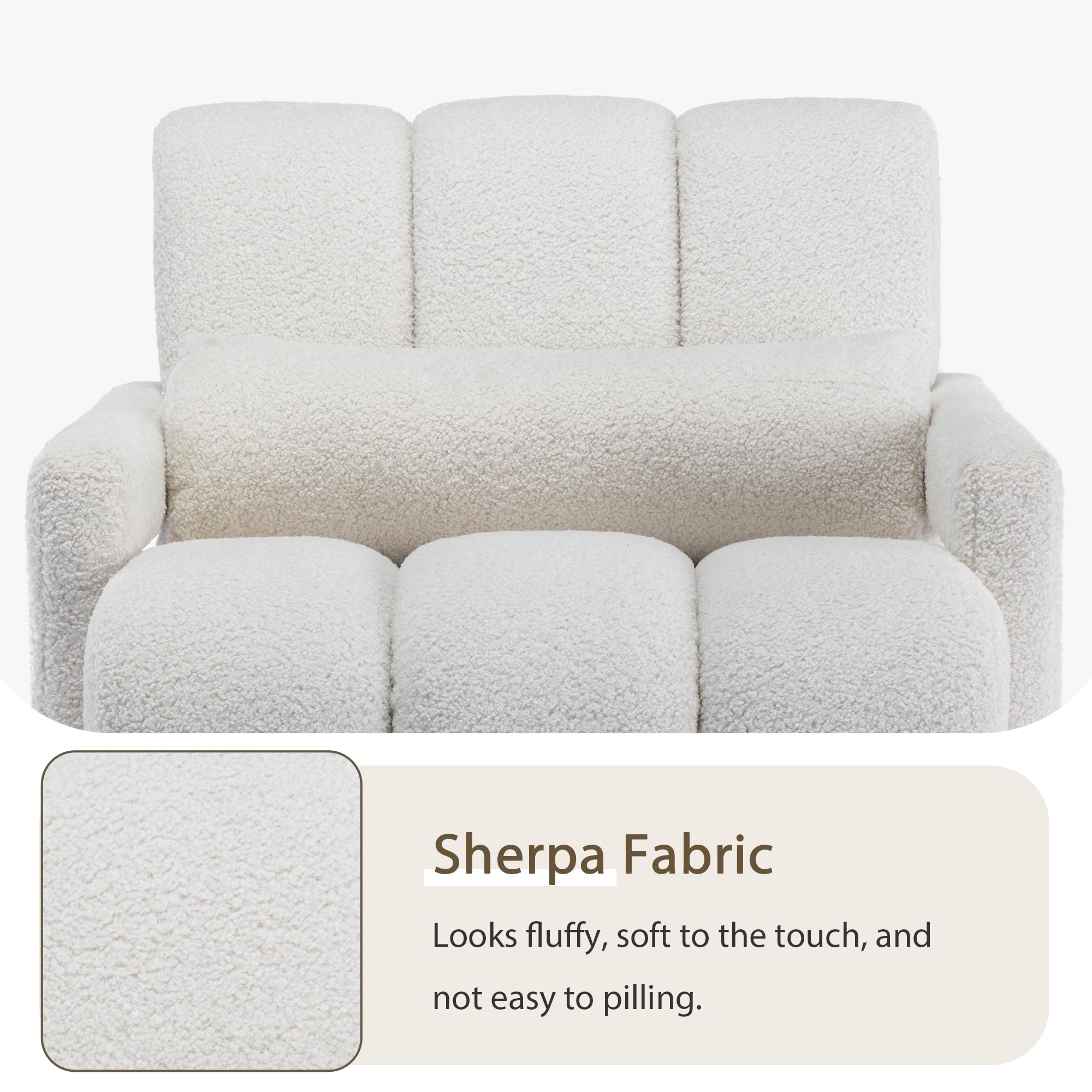 LOULENS Lambswool Accent Chair, Modern Upholstered Sherpa Accent Chair, Comfy Teddy Single Armchair with Pillow for Living Room, Bedroom (Beige, Backrest Under The Cushion)